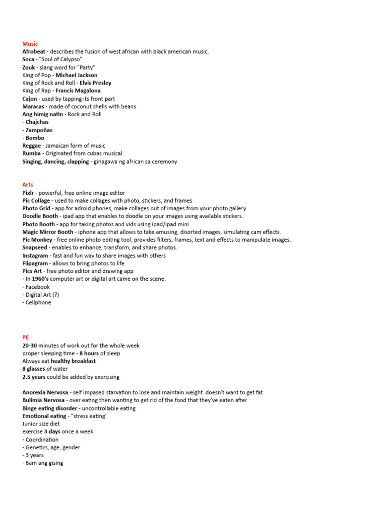 MAPEH Reviewer G10 Q2 | PDF | Driving Under The Influence