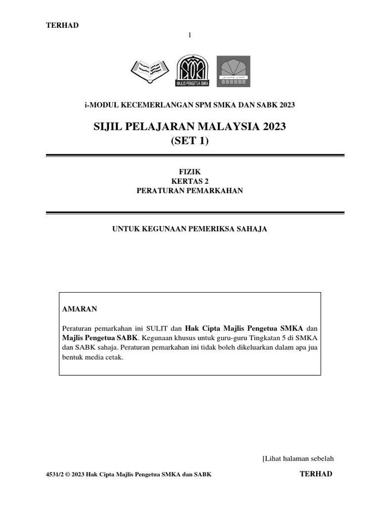 Skema Fizik k2 Smka Sabk 2023 | PDF