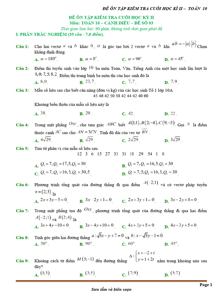 De Thi Toan 10 Canh Dieu Tap 2 | PDF