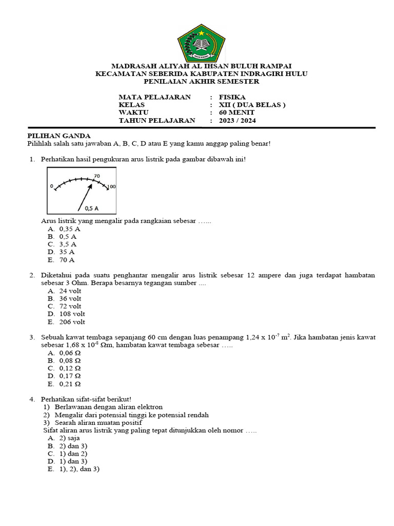 Uas Fisika Xii Ganjil 2023 | PDF | Metode & Bahan Ajar | Sains & Matematika
