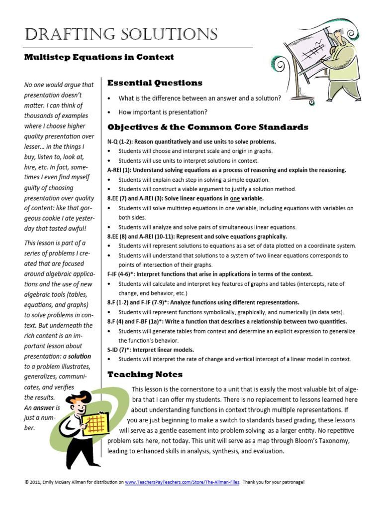 Drafting Solutions: Multistep Equations in Context | Download Free PDF ...