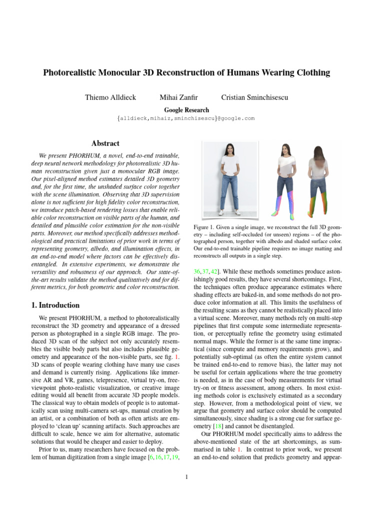 Photorealistic Monocular 3D Reconstruction of Humans Wearing Clothing ...