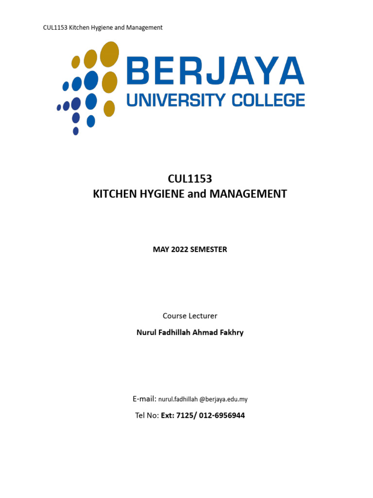 CUL1153 Kitchen Hygiene (SLT GXY) Assignment | PDF | Food Safety ...