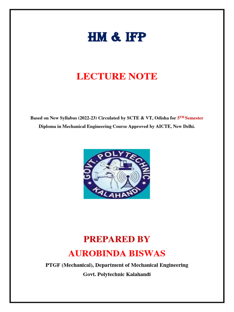 HM & Ifp Lectures Notes 2023 | PDF | Turbine | Pump