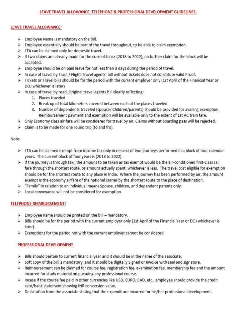 Lta, Telephone & Professional Development Guidelines | PDF | Tax ...
