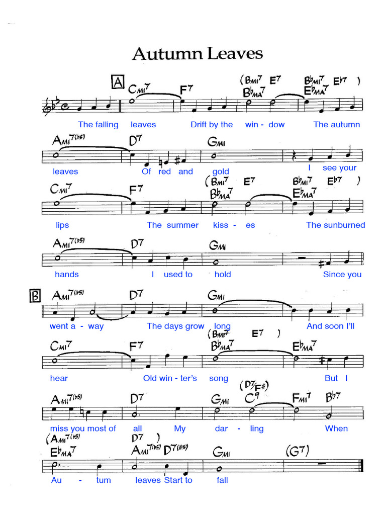 Autumn Leaves G Minor Leadsheet With Lyrics | PDF
