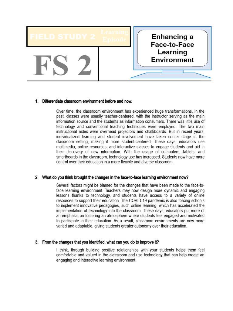 Differentiate Classroom Environment Before and Now | PDF | Educational ...