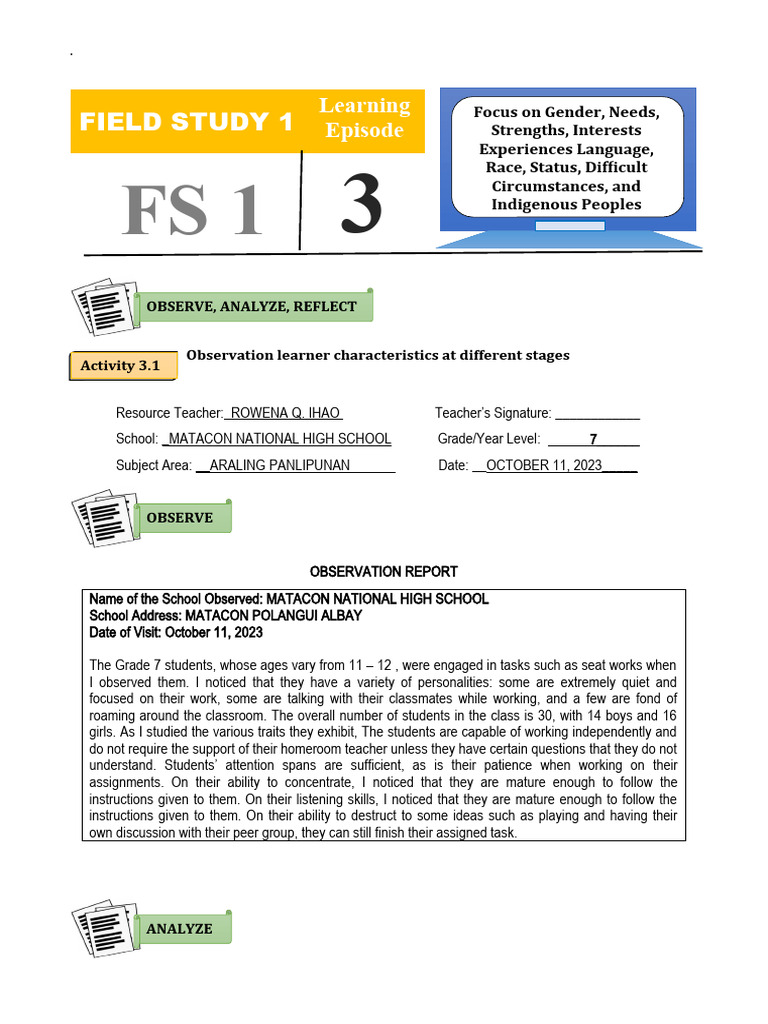 FS1 Edited | PDF | Learning | Differentiated Instruction