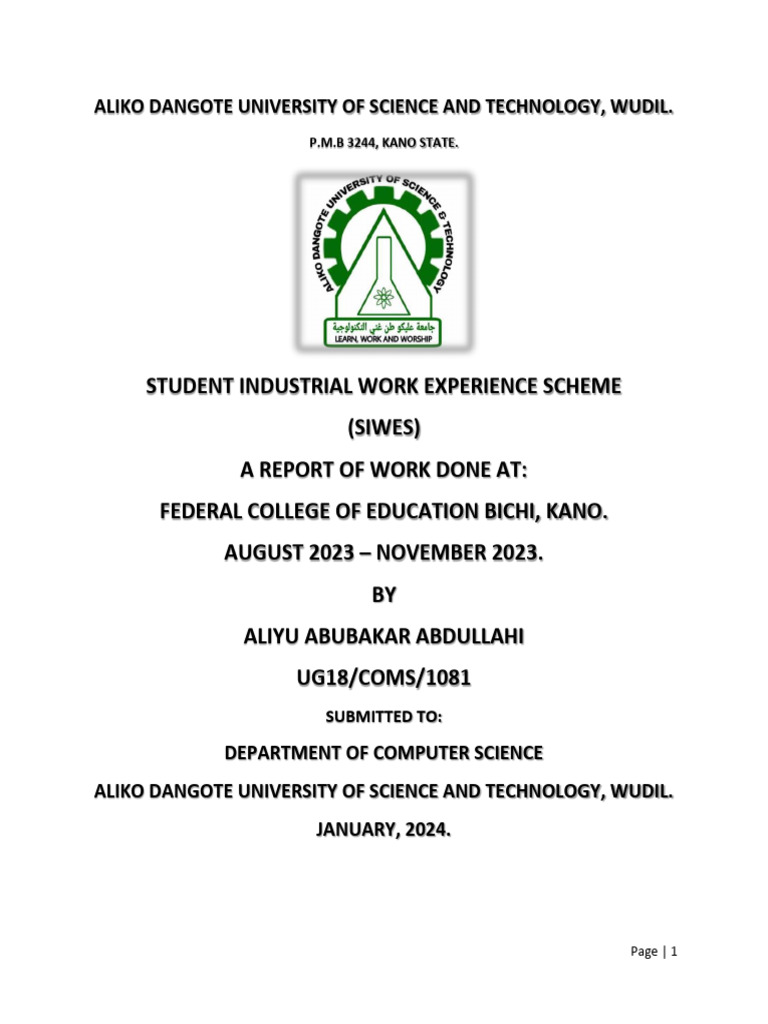 SIWES Report: Experience at FCE Bichi | PDF | Business