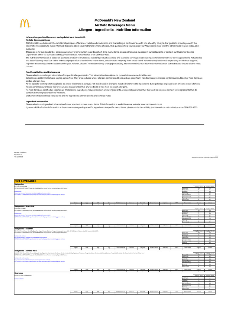 NZ McCafe Drinks - June 2023 | PDF | Soybean | Chocolate
