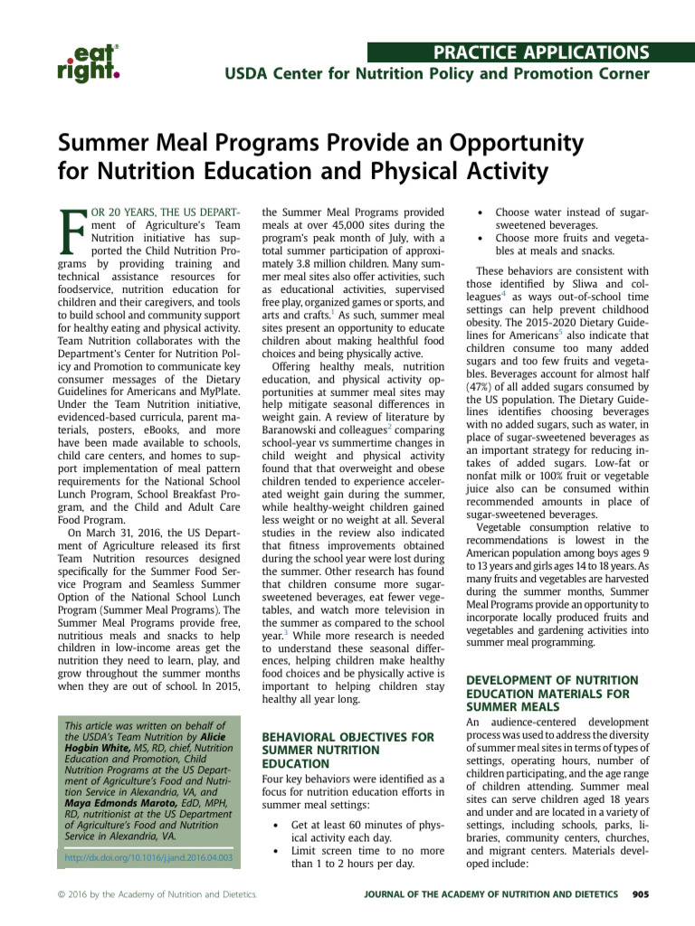 Summer Meal Programs Provide An Opportunity For Nu | PDF | Determinants ...