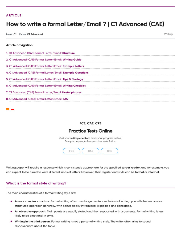 How To Write A Formal Letter - Email C1 Advanced | PDF | Linguistics ...