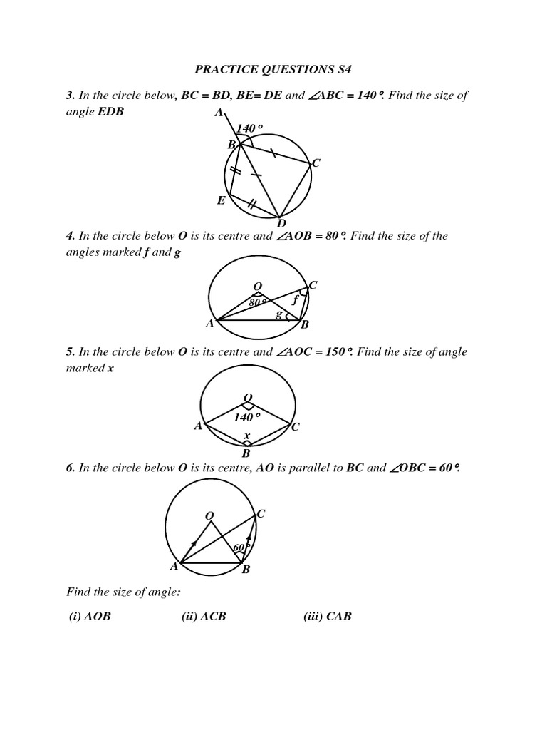 Practice Questions S4 | PDF | Elementary Geometry | Euclidean Geometry