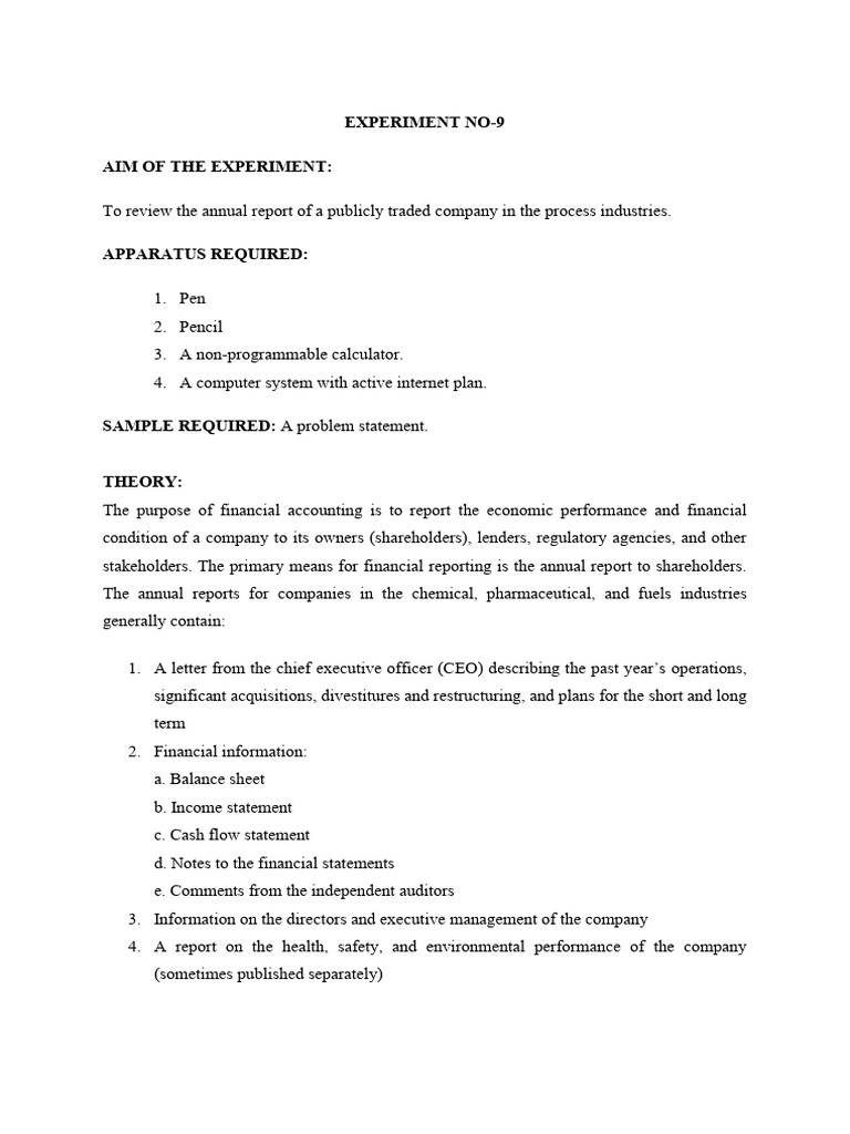 Experiment No. 9 - To Review The Balance Sheet and Annual Income Statement-Batch A | PDF