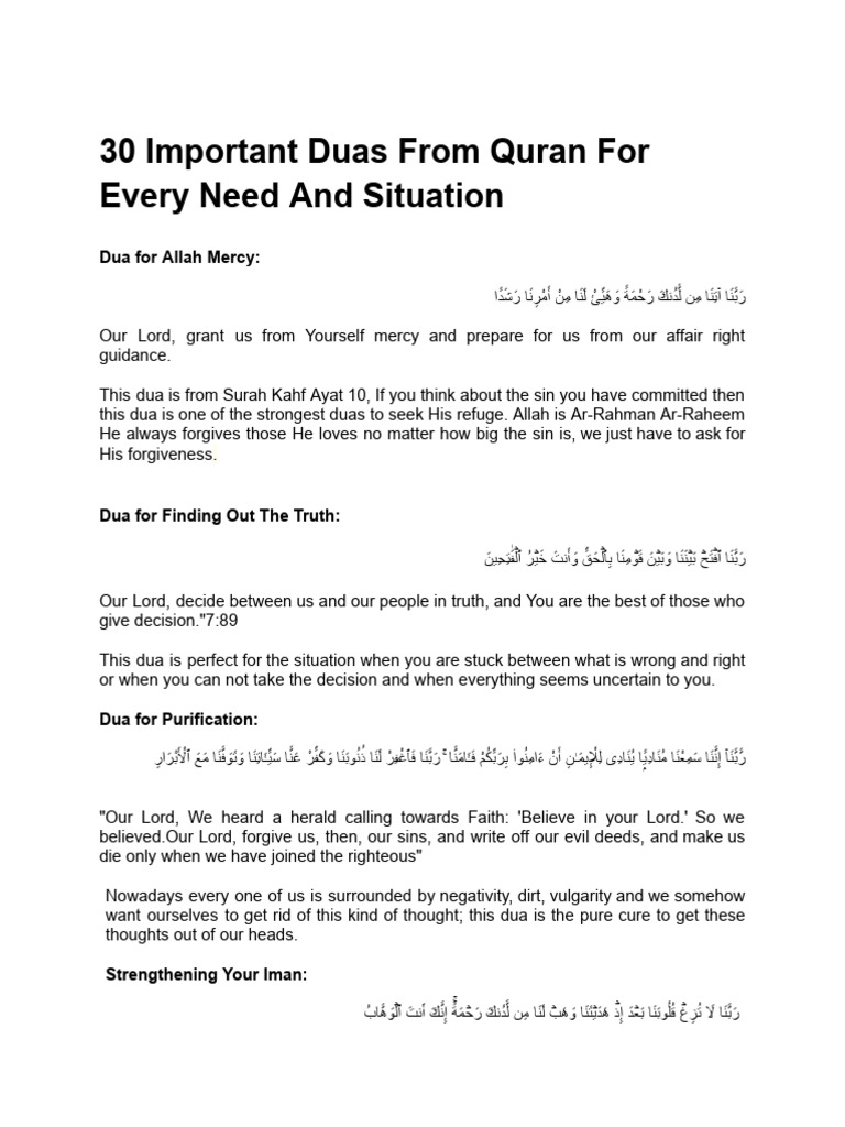 30 Essential Duas for Every Situation | PDF | Forgiveness | God In Islam