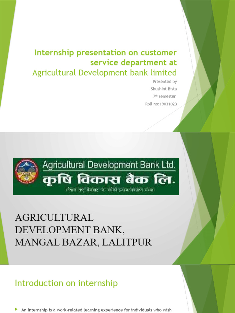 Internship Presentation On Customer Service Department At: Agricultural ...