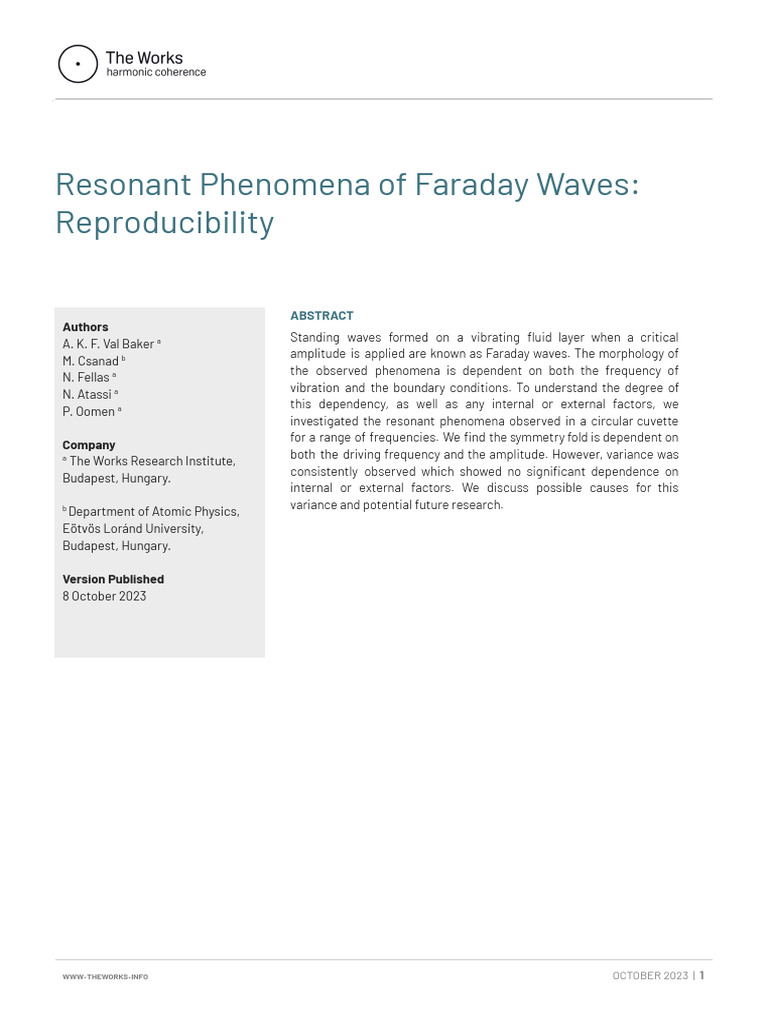 Resonant Phenomena of Faraday Waves | PDF | Resonance | Applied And ...