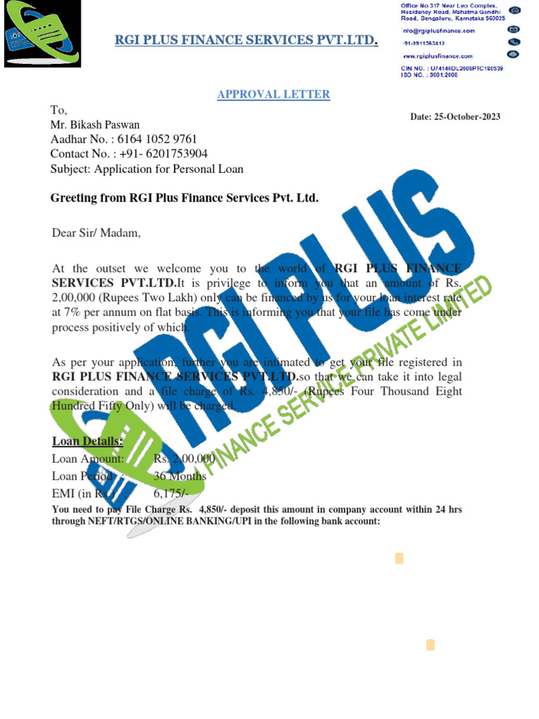 RGI Approval Letter-Bikash Paswan 231116 203807 | PDF | Law