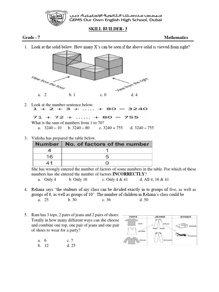 GR 7 Skill Builder 3 | PDF | Mathematics | Applied Mathematics