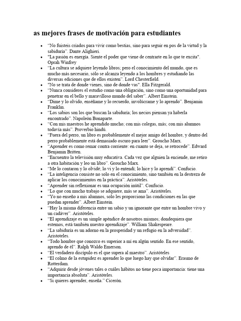 As Mejores Frases de Motivación para Estudiantes | PDF