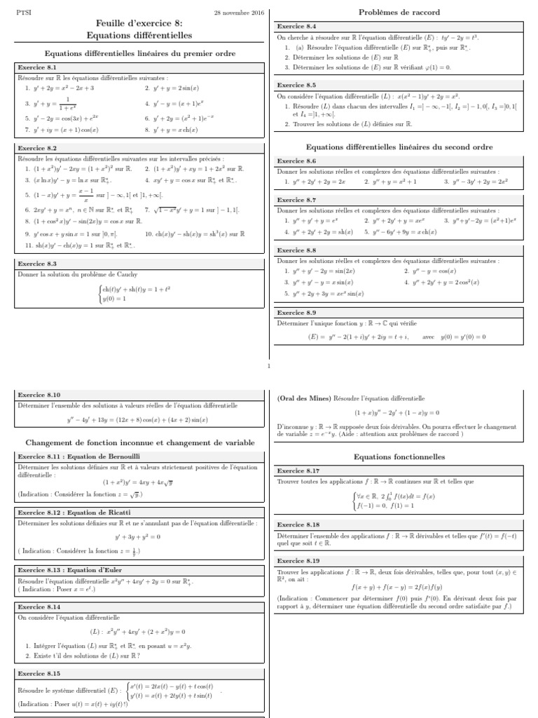 Ch08 Equa Diff TD | PDF | Équations | Algèbre