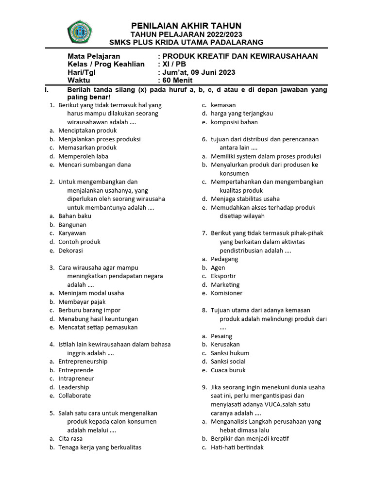 Soal Pat Pkwu Xi Perbankan | PDF