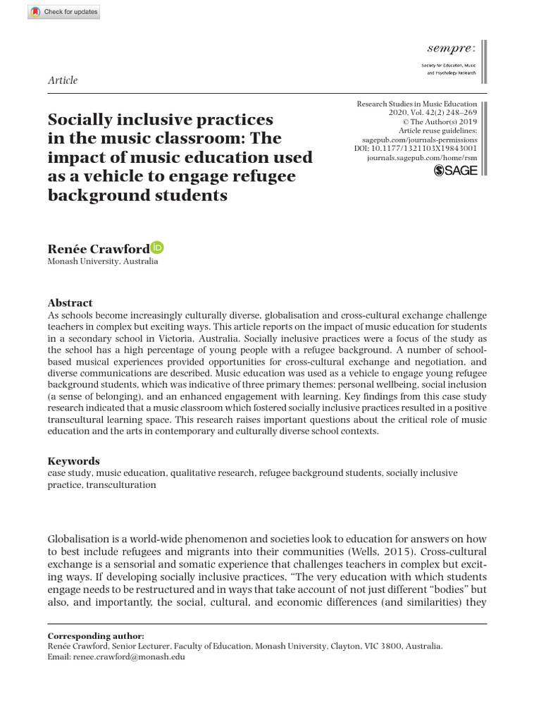 Crawford (2020) - Socially Inclusive Practices in The Music Classroom ...