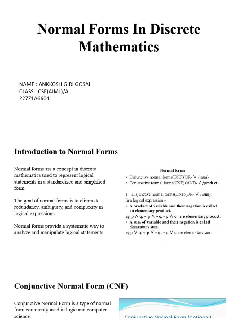 Normal Forms in Discrete Mathematics | PDF | Logic | Computing