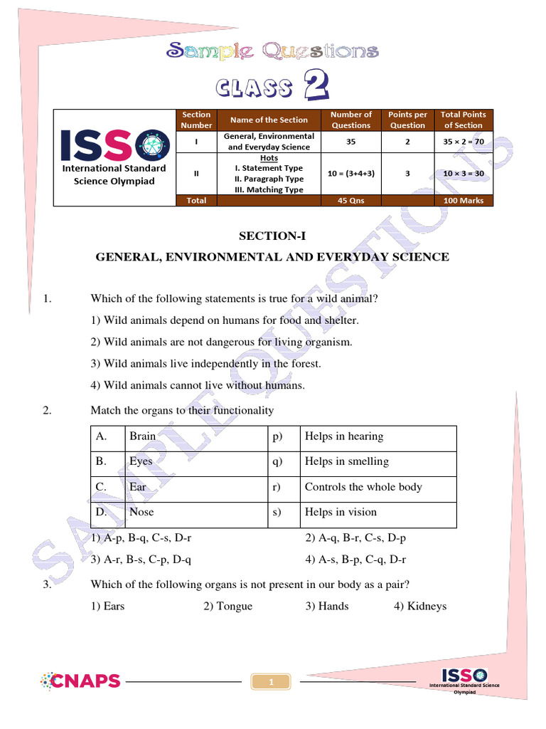 Isso Class - 2 Sample Questions | PDF | Water | Solar System