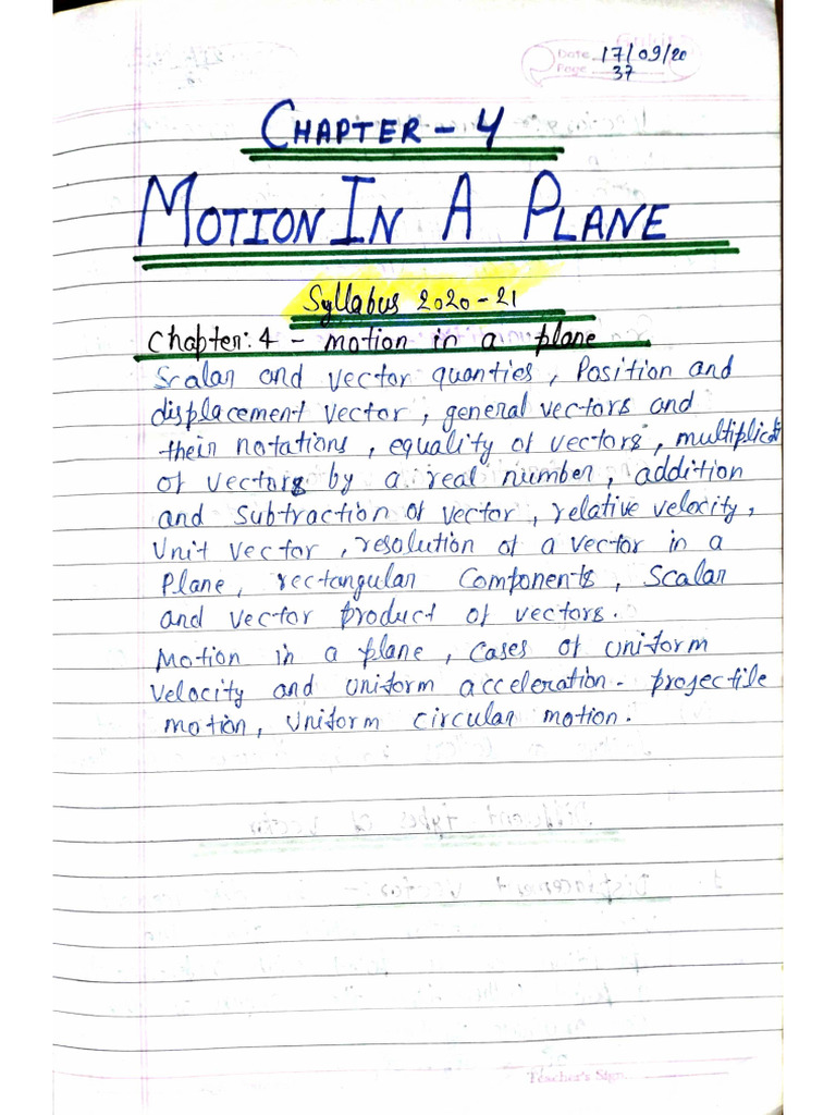 Motion in A Plane Notes | PDF