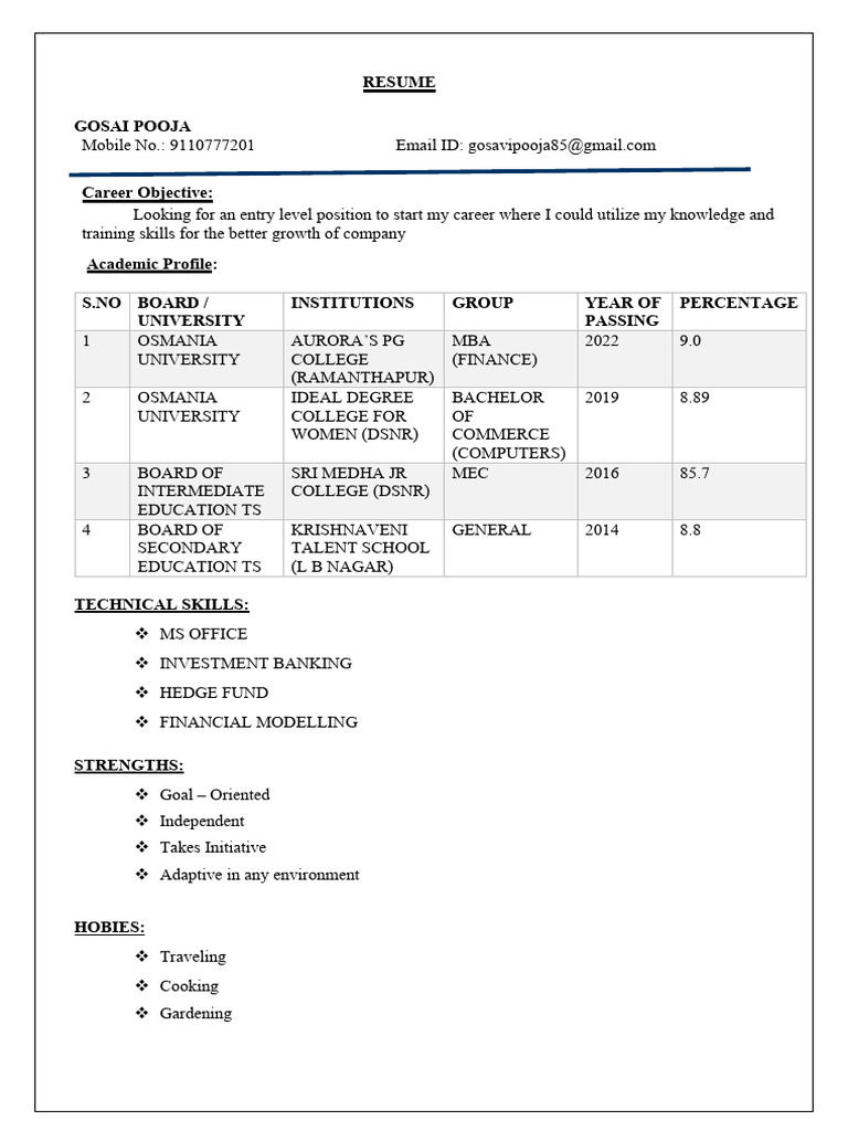 Pooja Resume 1 | PDF