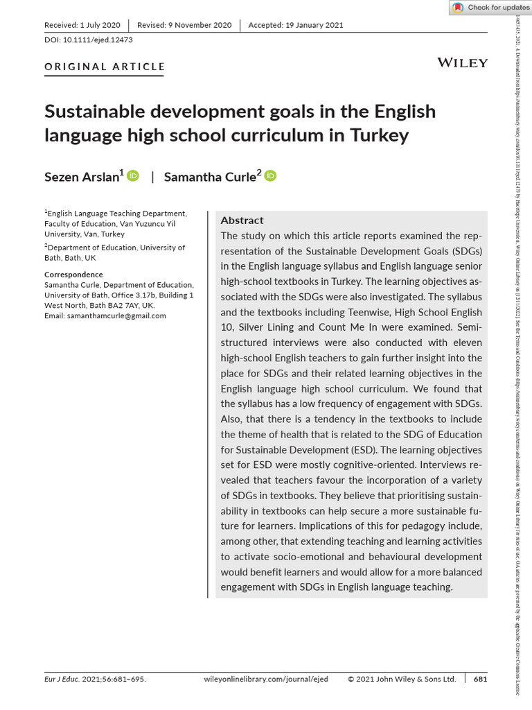 Euro J of Education - 2021 - Arslan - Sustainable Development Goals in ...