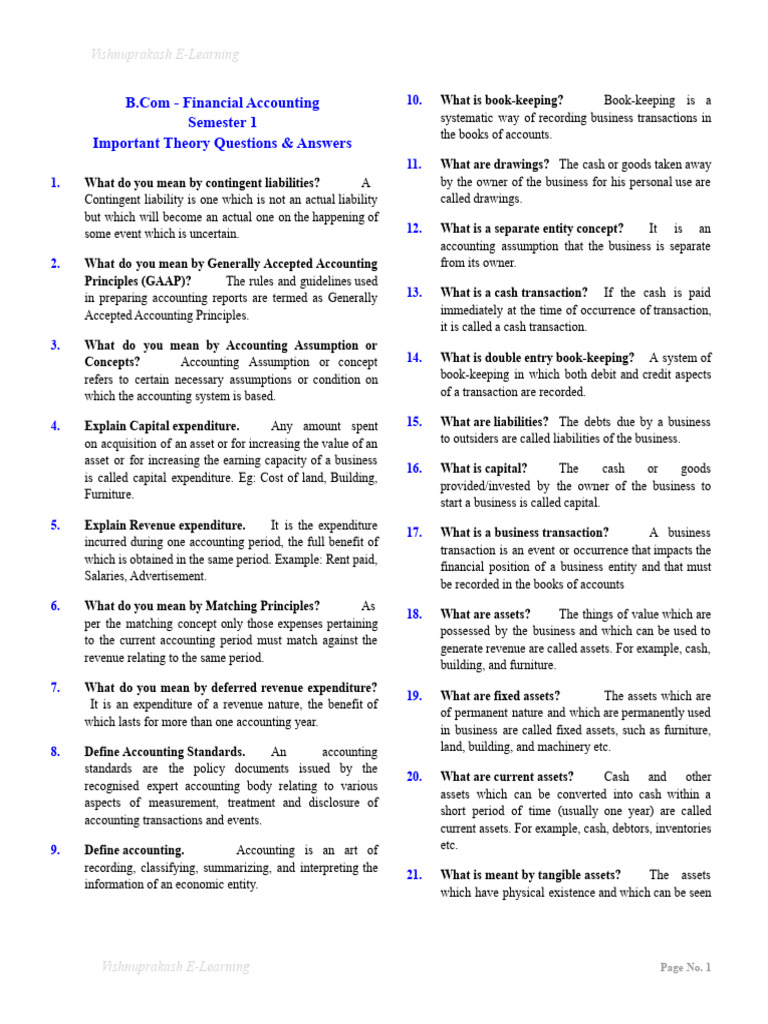 Financial Accounting Important Q&A | PDF | Debits And Credits ...