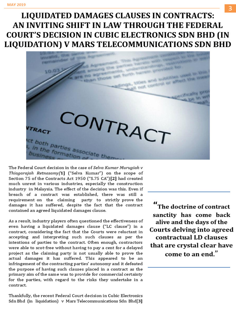 Liquidated Damages Clauses In Contracts 2 Pdf Breach Of Contract