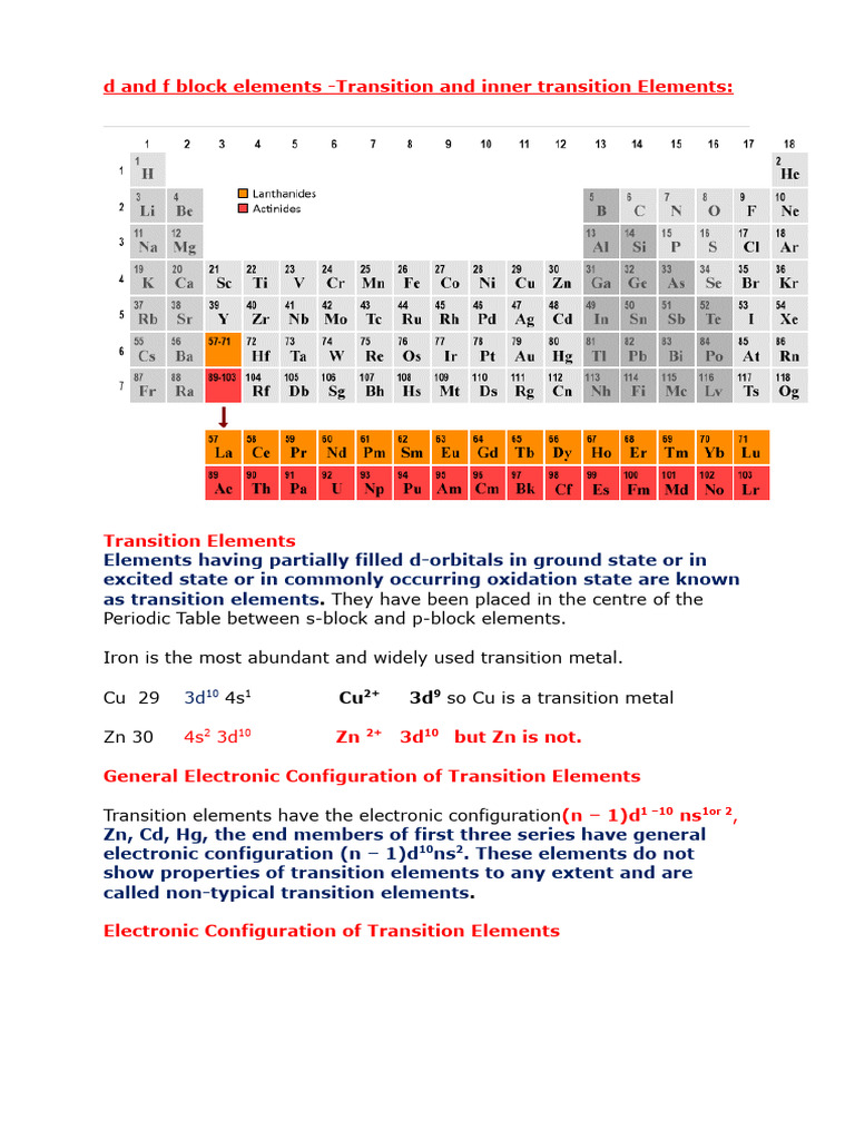 0 - D and F Block Elements | PDF | Lanthanide | Transition Metals