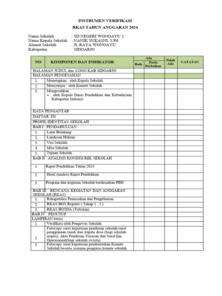 Lembar Instrumen Rkas 2024 | PDF