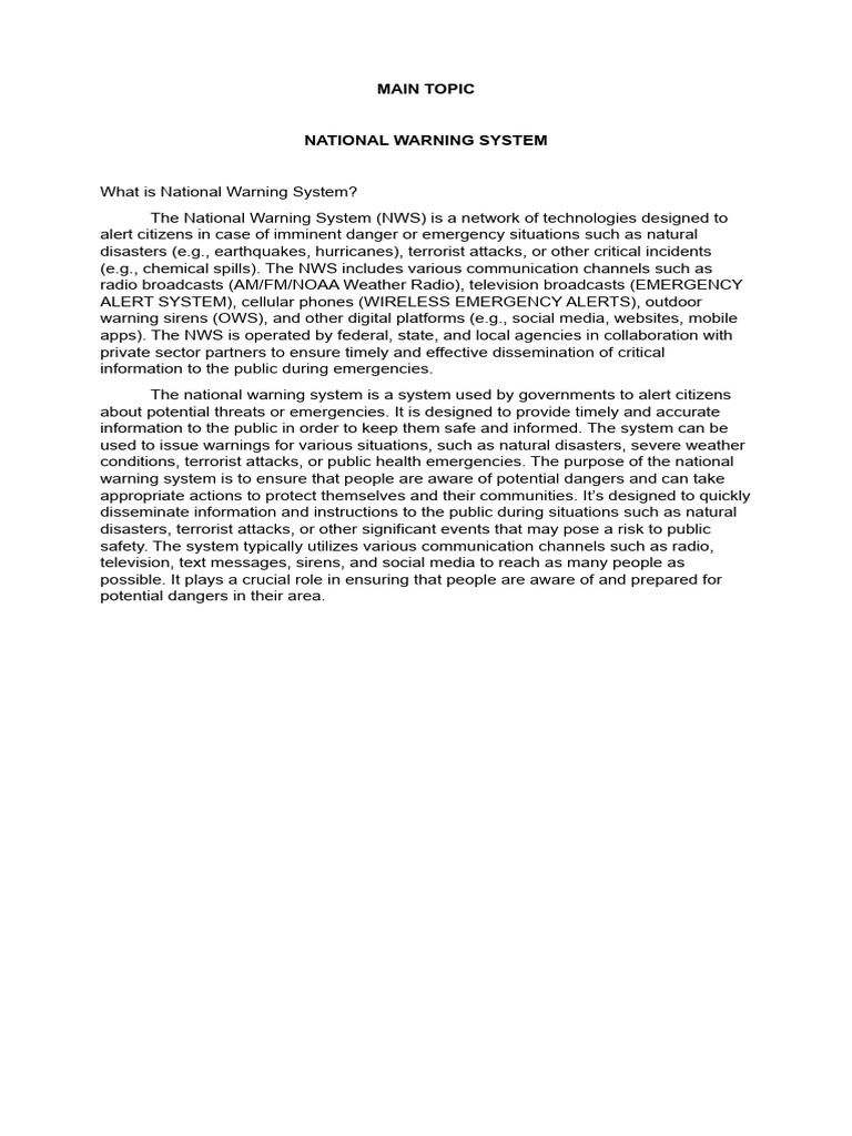 National Warning System | PDF | Emergency | National Weather Service