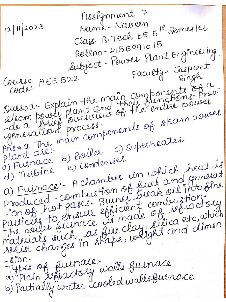 Assignment 7 Power Plant Engineering | PDF