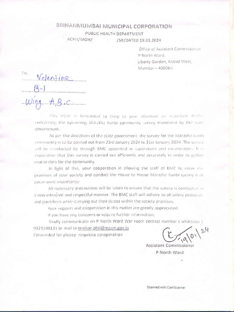 BMC Circular For Counting of Kunbi Community | PDF