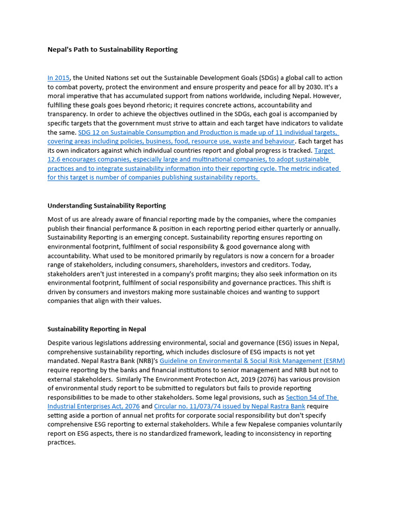 Nrb S Role In Nepal S Sustainability Reporting Pdf Sustainability