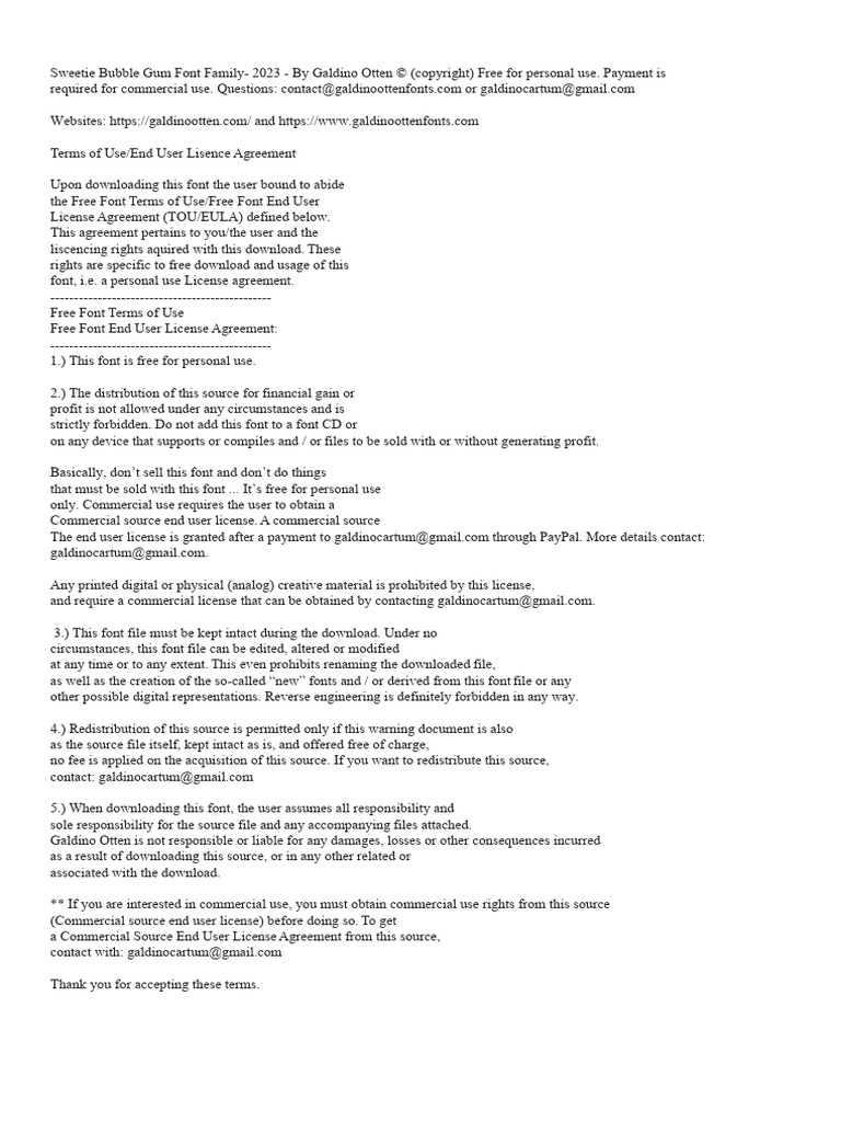 EULA Sweetie Bubble Gum | PDF | License | Business