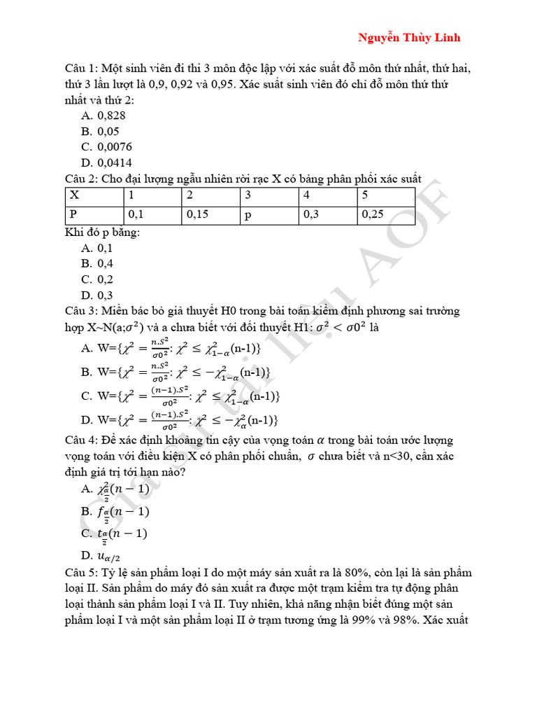 Đề Thi XSTK Demo | PDF
