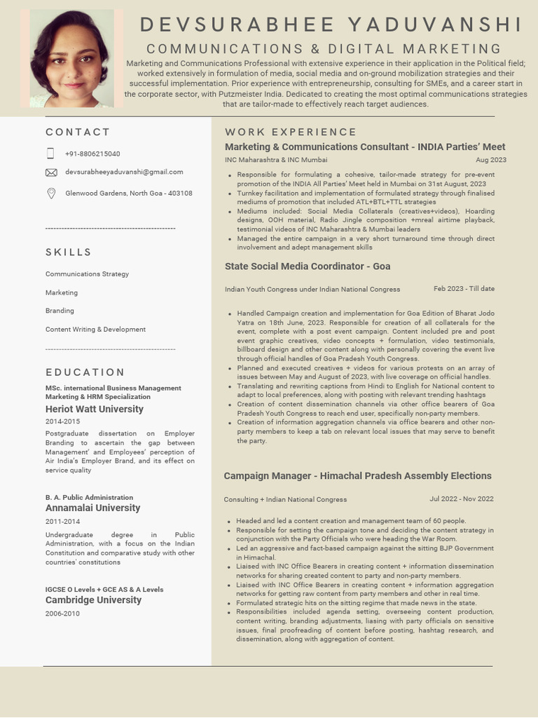 CV - Devsurabhee Yaduvanshi | PDF | Social Media | Popular Culture & Media Studies