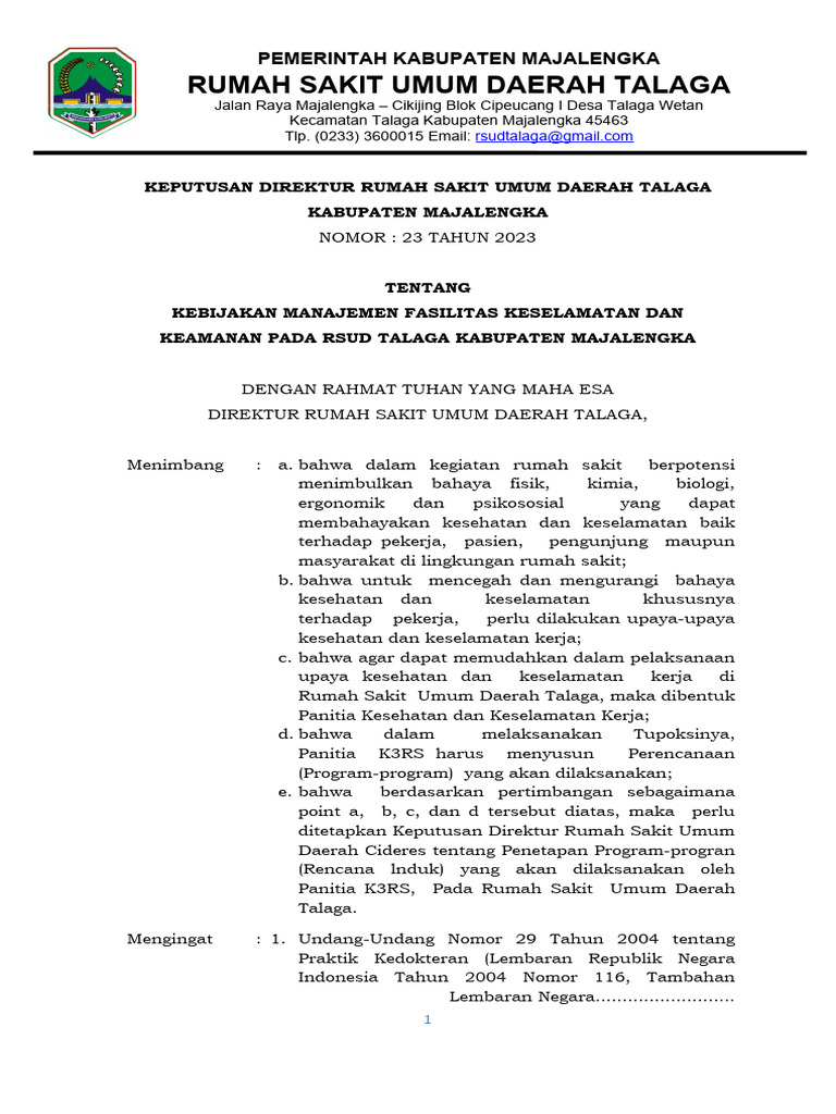 MFK 1.ep1.1-Kepdir No.23.2023 - Manajemen Fasilitas Keselamatan Dan ...