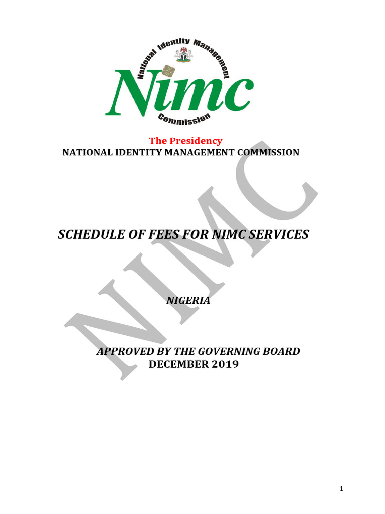 NIMC Service Fees Schedule 2025 | PDF