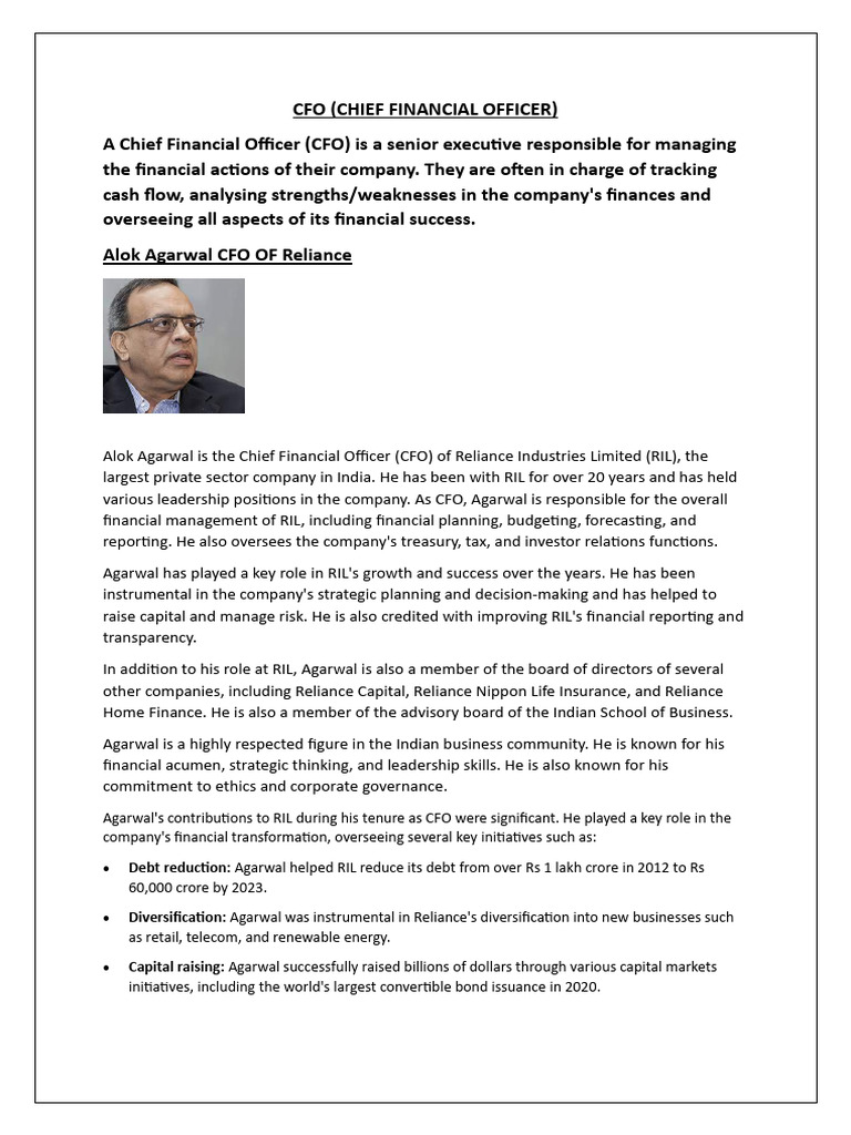 Cfo of Reliance by Sahil Tambe | PDF | Business | Finance & Money ...