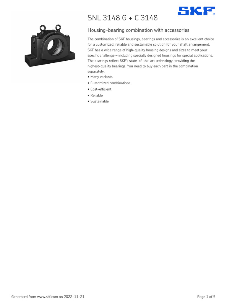 SNL 3148 G + C 3148: Housing-Bearing Combination With Accessories | PDF ...