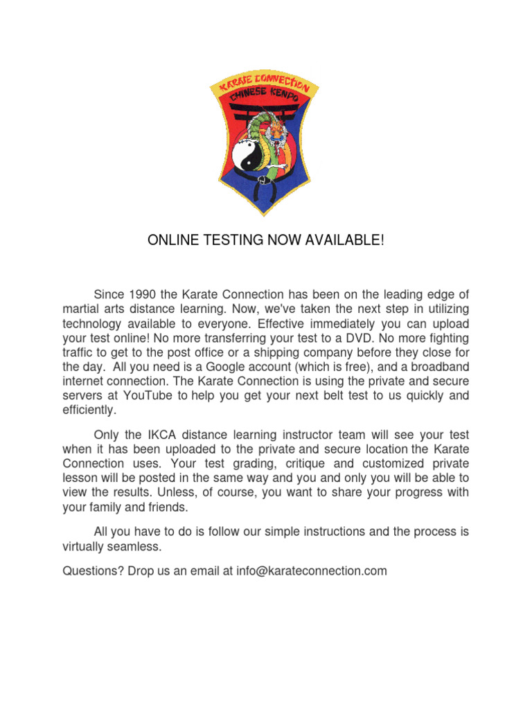 The Karate Connection Online Testing Process | PDF | You Tube | Gmail