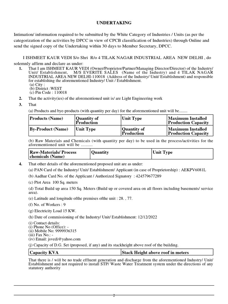 Undertaking | PDF | Pollution