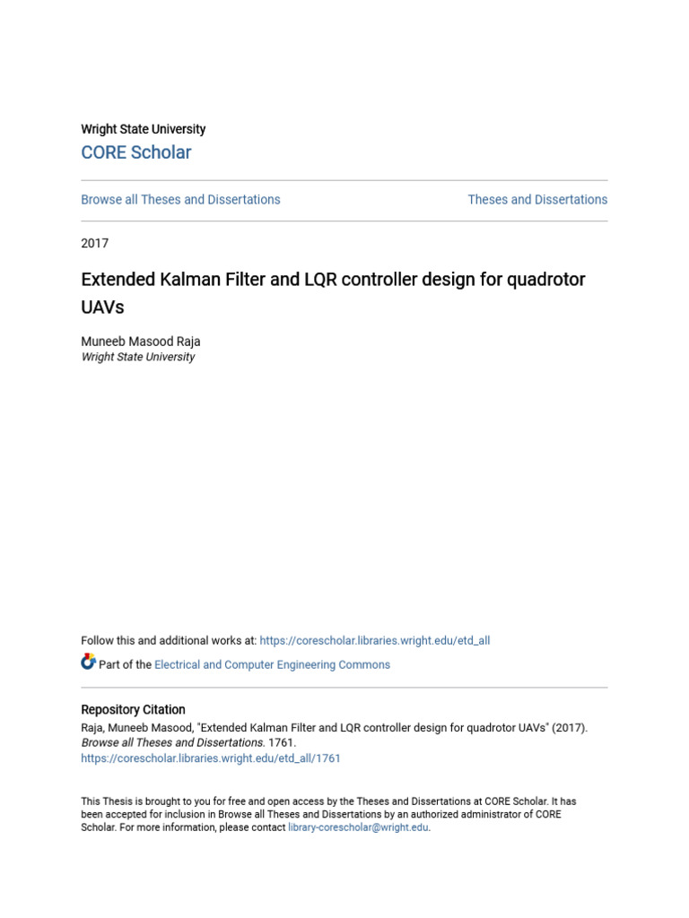 Extended Kalman Filter and LQR Controller Design For Quadrotor UAVs-2017 | PDF